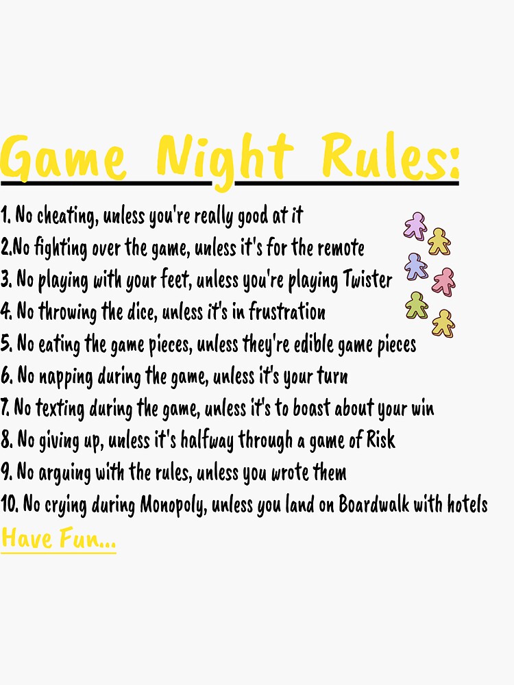 "Game Night Rules" Sticker for Sale by SLPrintFactory | Redbubble