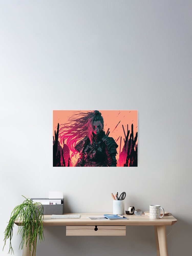 "80s Cyberpunk Female Samurai On A Battlefield" Poster for Sale by Nightarcade | Redbubble