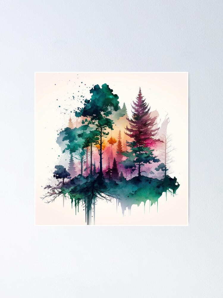"colorful forest watercolor painting" Poster for Sale by Ashokanim111 ...