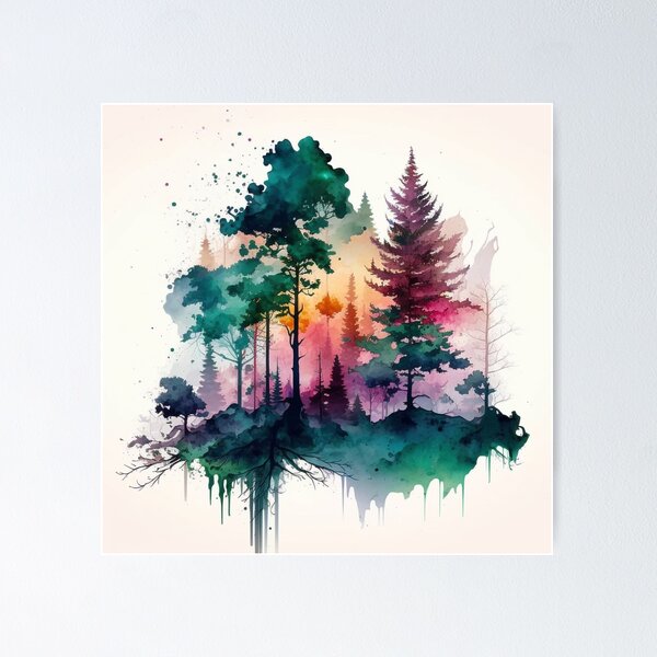 "colorful forest watercolor painting" Poster for Sale by Ashokanim111 ...
