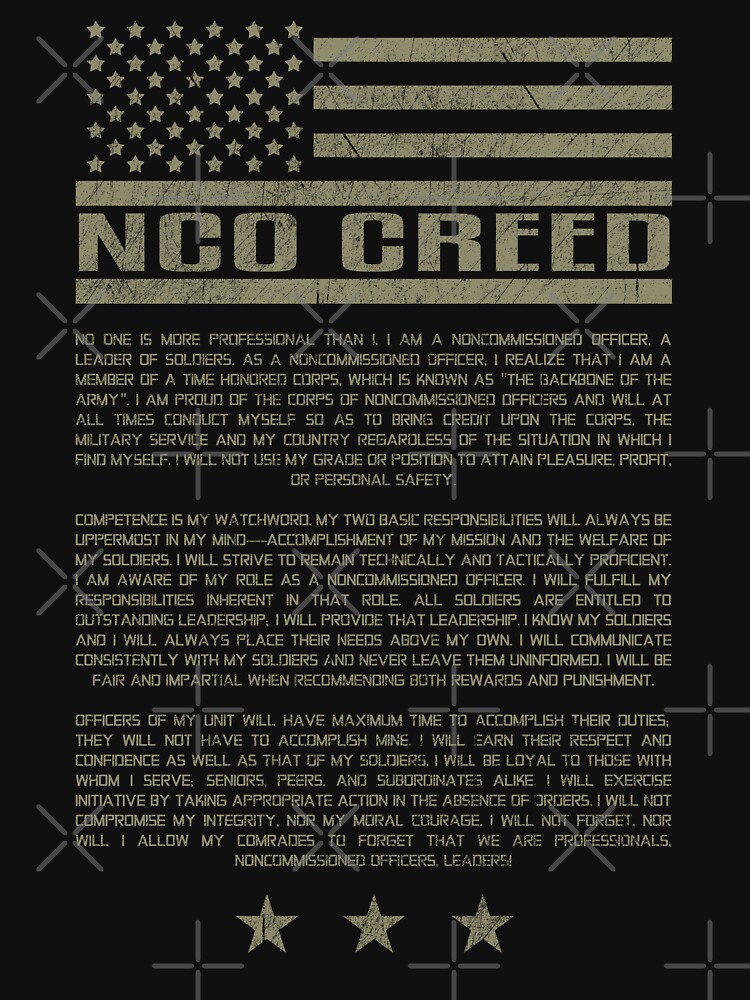 "US NCO´s Creed NCO´s Ethos NCO´s Rules #2882" Essential T-Shirt for ...