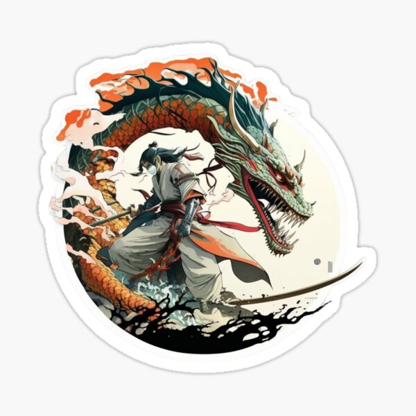 "Dragon and Samurai Oriental Style" Sticker for Sale by pedrogag ...