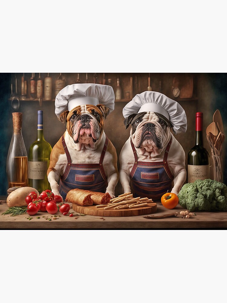 "English Bulldogs Cook in the Kitchen" Sticker for Sale by candiscamera ...