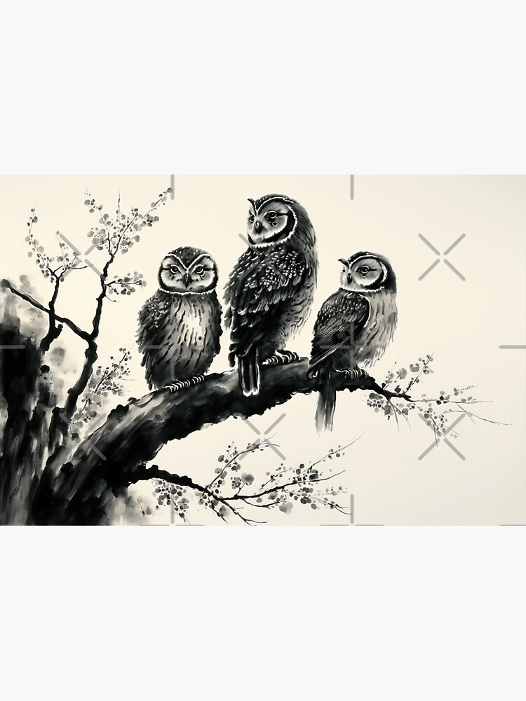 "Owls old japanese art " Sticker for Sale by avancee | Redbubble