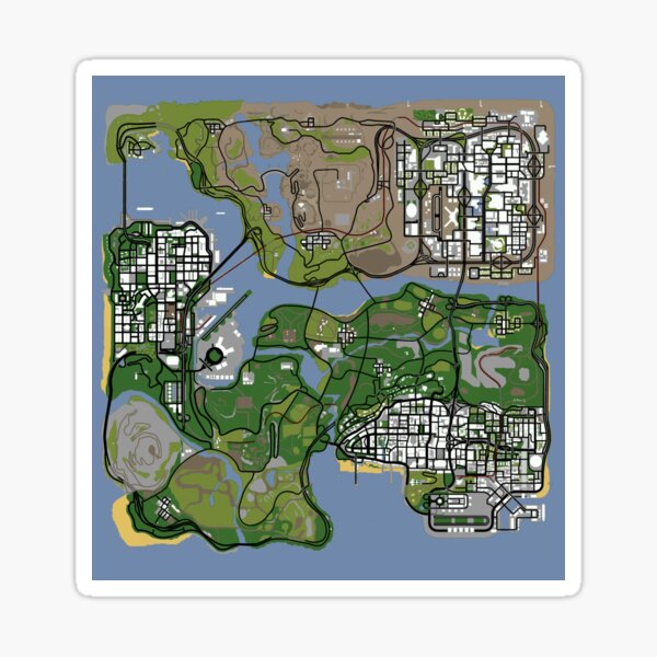"GRAND THEFT AUTO SAN ANDREAS MAP" Sticker for Sale by BINCO-STORE ...