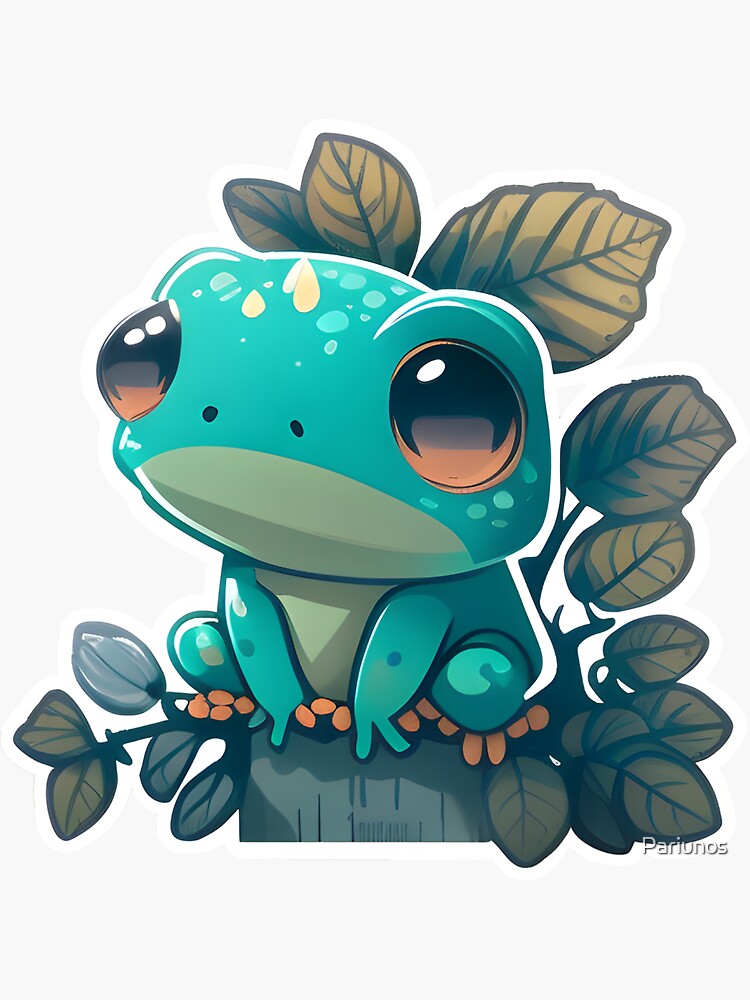 "Cute Chibi styled White Tree Frog sitting on tree trunk" Sticker for ...