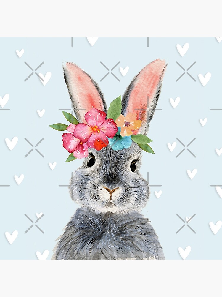 "Cute fluffy grey and blue rabbit" Art Board Print for Sale by ...
