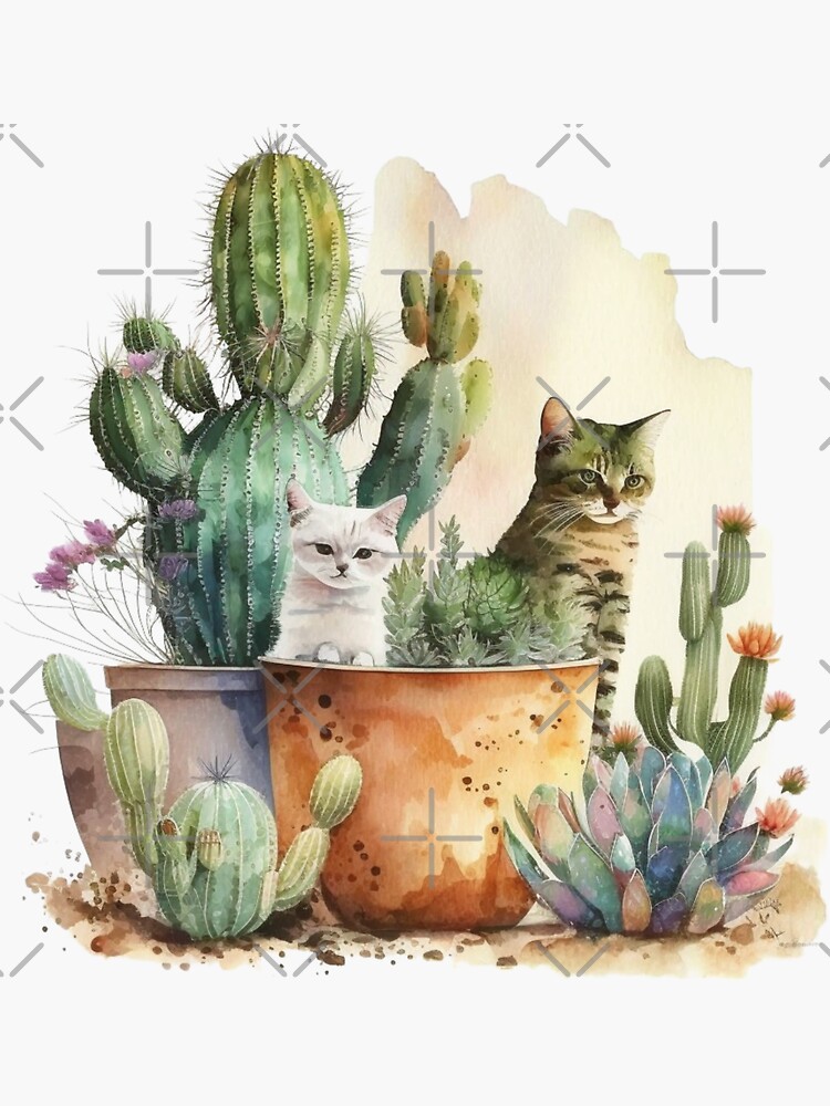 "Cacti Cats Watercolor" Sticker for Sale by falpmen1 | Redbubble