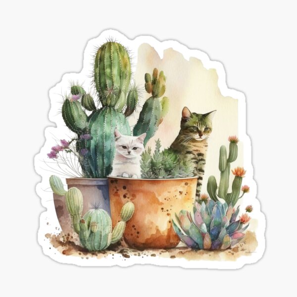 "Cacti Cats Watercolor" Sticker for Sale by falpmen1 | Redbubble