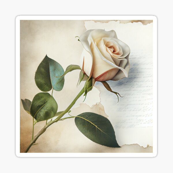 "Vintage Style Single white rose on a page" Sticker for Sale by ...