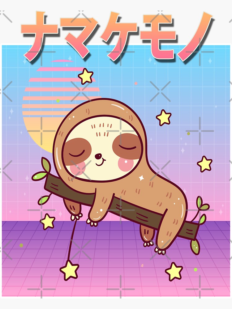 "Funny Sloth Retro 90s Japanese Kawaii Sloth Cartoon Style" Sticker for ...