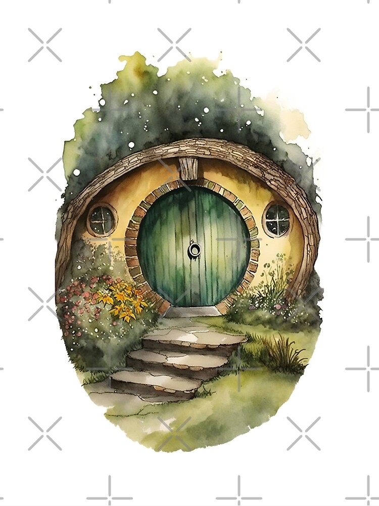 "Runde Türen in Aquarell und Tinte - Schwarz - Aquarellkunst - Fantasie" Kunstdruck von flevin ...