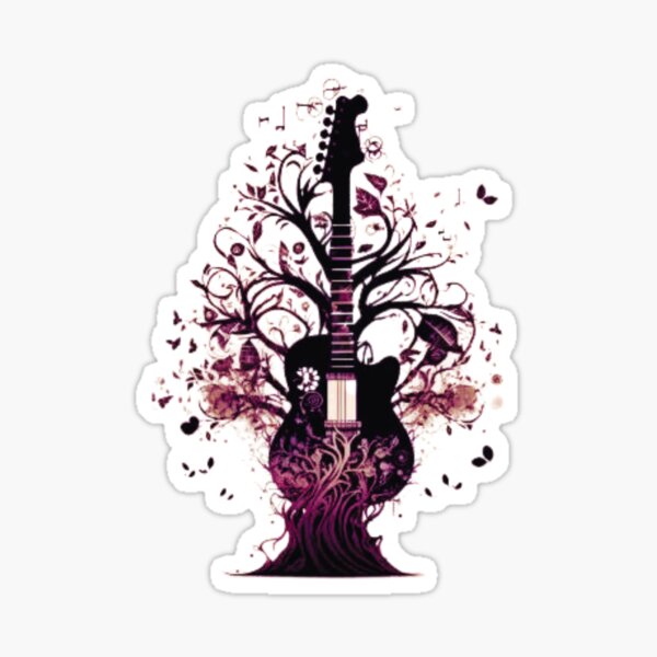 "Acoustic Guitar Tree of Life Guitar Player Nature Guitarist" Sticker ...