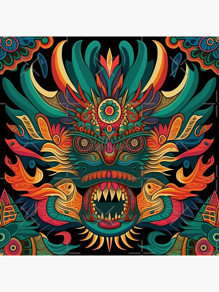 "Azteca Dragon Quetzalcoatl Aztec Native Mexican Mayan Pattern" Poster ...