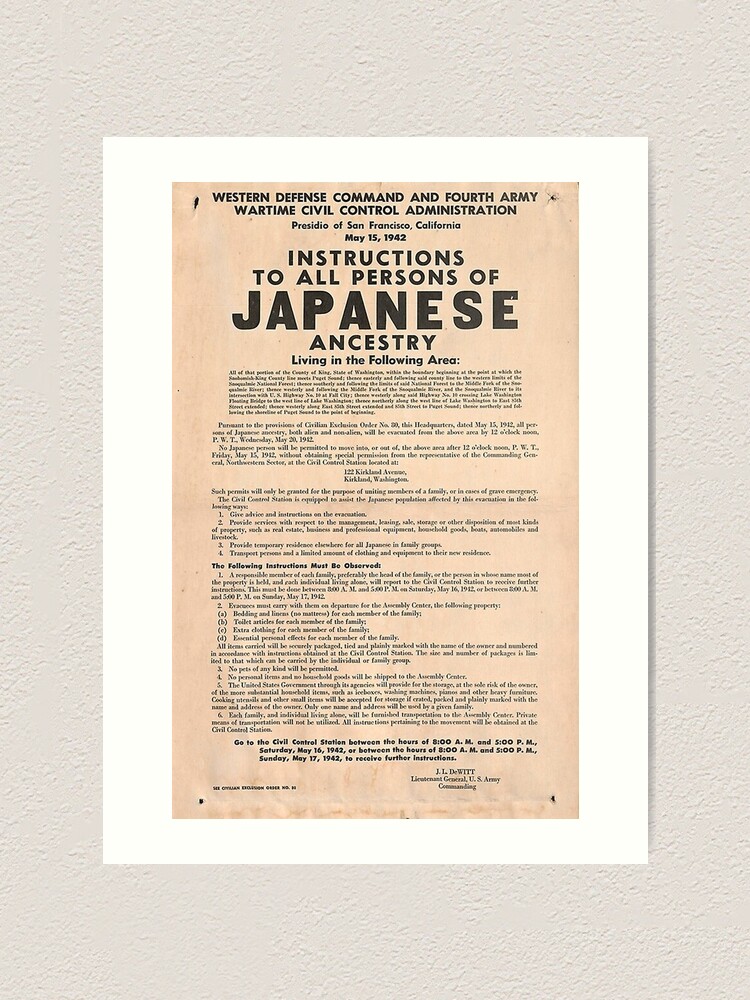 "World War II Japanese Internment Broadside (May 15, 1942) Poster" Art ...