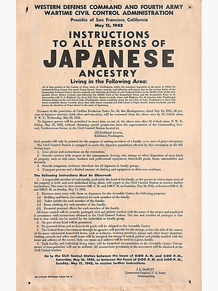"World War II Japanese Internment Broadside (May 15, 1942) Poster" Art ...