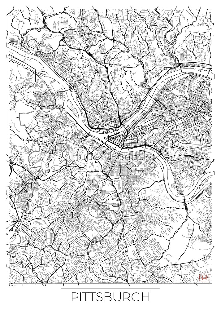"Pittsburgh Map Minimal" by HubertRoguski | Redbubble