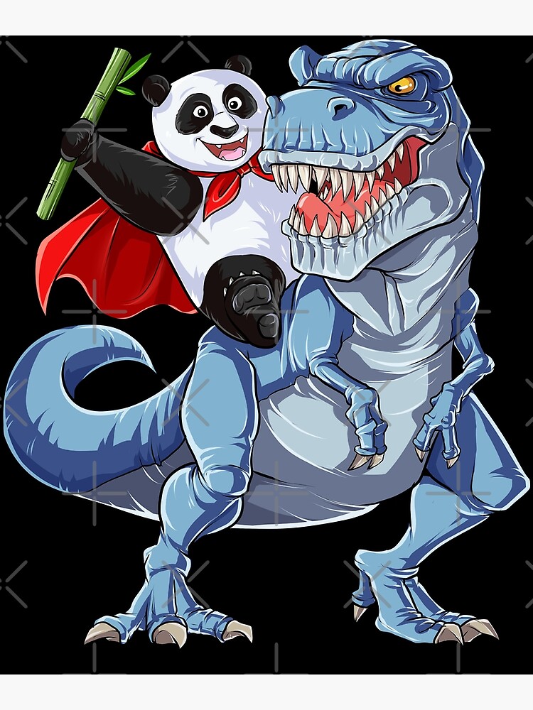 Lámina fotográfica «Panda Riding Dinosaur T-rex Camiseta Funny Pandas ...