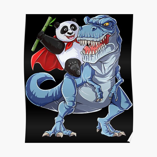 Póster «Panda Riding Dinosaur T-rex Camiseta Funny Pandas Bear Regalos ...
