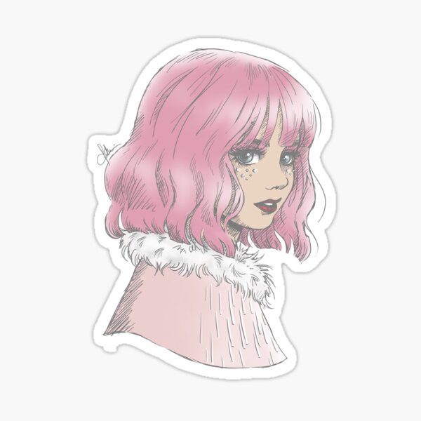 "Enid Sinclair Raven pink wig Wednesday" Sticker by FannyMalvezin ...