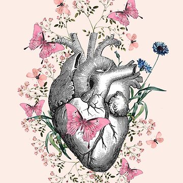 "Floral and pink butterflies with Human Heart in love, vintage effect ...