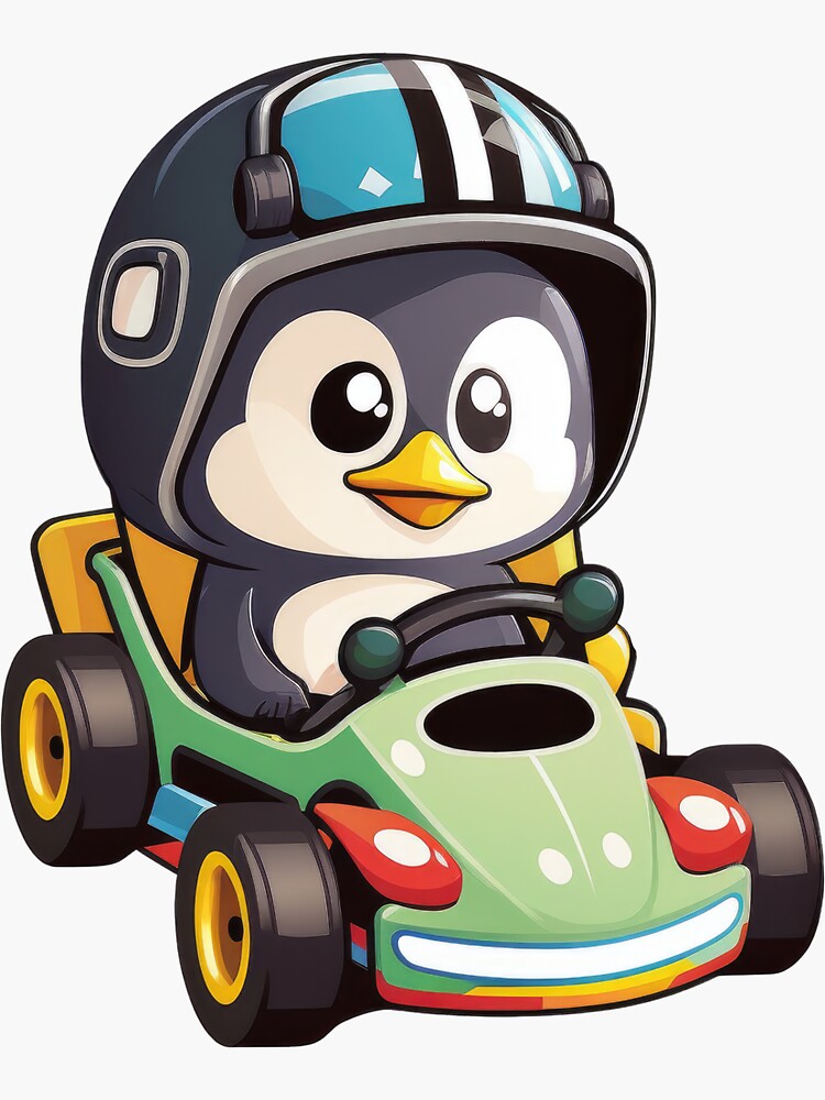 "Cute penguin driving a go kart" Sticker for Sale by Marcus Burnette | Redbubble