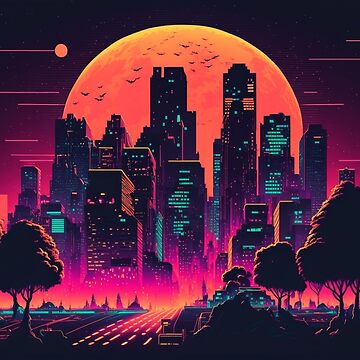 "Synthwave Neon City By Night" Sticker for Sale by Nightarcade | Redbubble