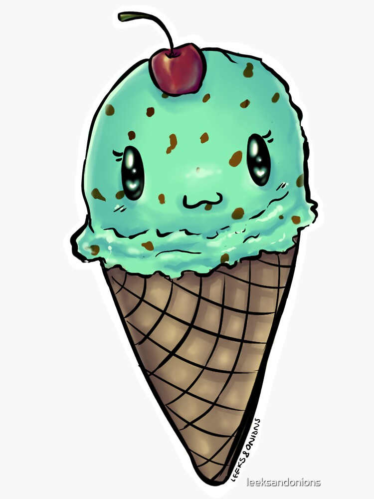 "Chibi Mint Chocolate Chip Ice Cream Cone" Sticker by leeksandonions ...