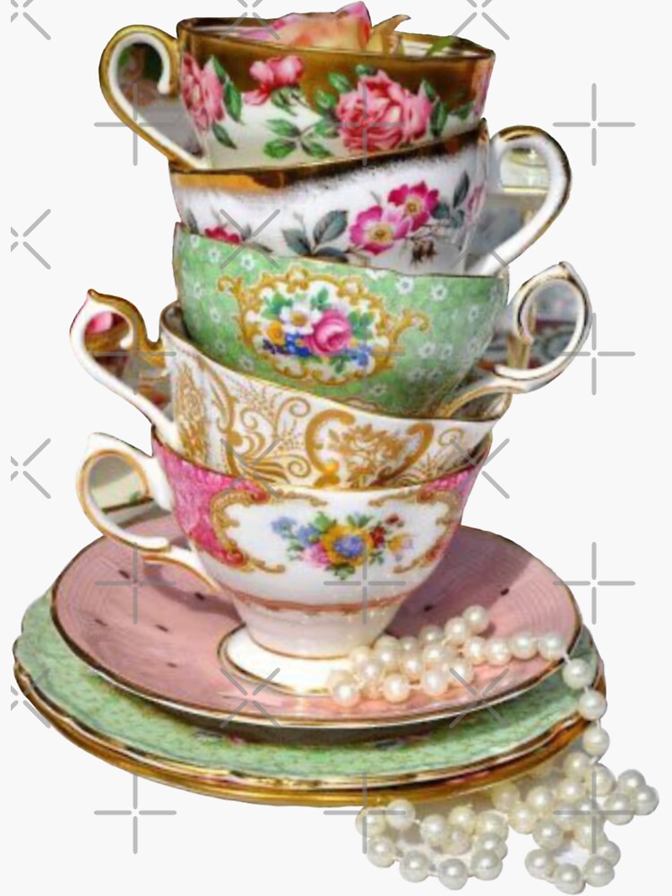 "Stacked Tea Cups" Sticker for Sale by princesssomo21 | Redbubble