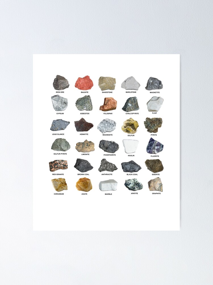 "Gems and Crystals Ores and Minerals Rock Collecting Chart" Poster for ...