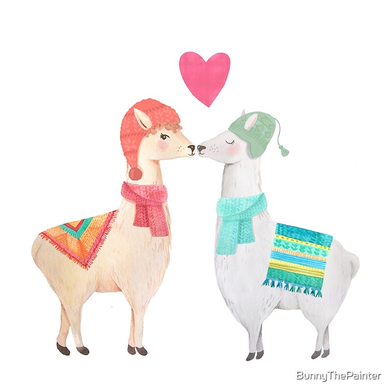 "Llamas In Love" by BunnyThePainter | Redbubble