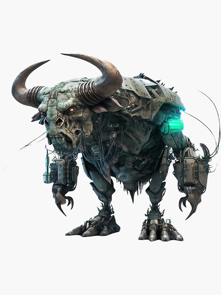 "Robotic Mechanical Bull" Sticker for Sale by AIModernArt | Redbubble