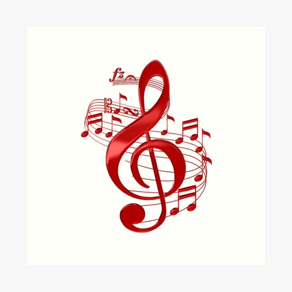"Red Treble Clef With Flowing Music Notes" Art Print for Sale by ...