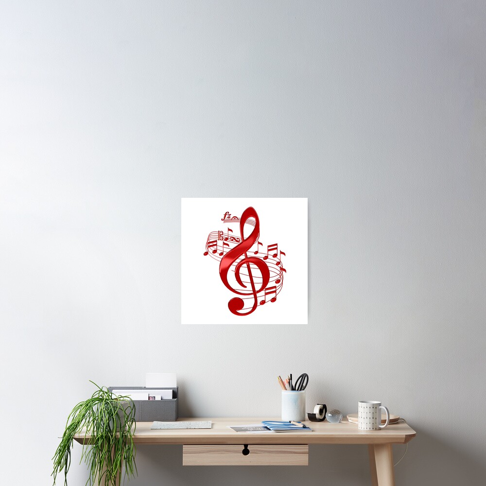 "Red Treble Clef With Flowing Music Notes" Poster for Sale by ...