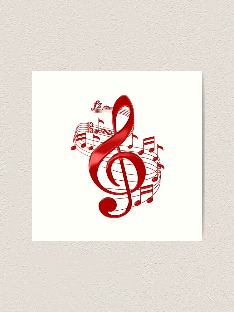 "Red Treble Clef With Flowing Music Notes" Art Print for Sale by ...