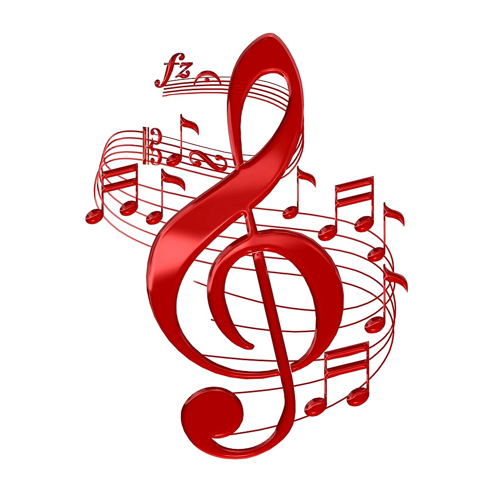 "Red Treble Clef With Flowing Music Notes" by CoolDoodles | Redbubble
