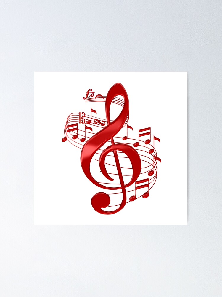 "Red Treble Clef With Flowing Music Notes" Poster for Sale by ...