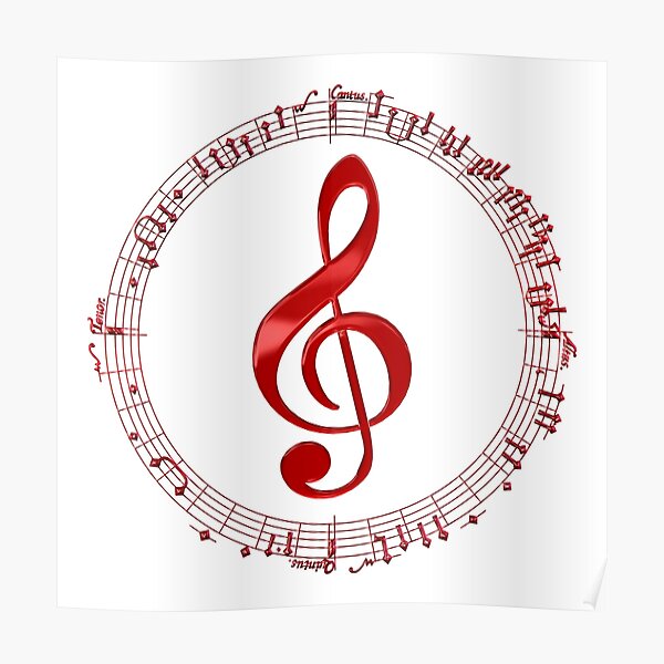 "Red Treble Clef Inside Music Notes" Poster by CoolDoodles | Redbubble