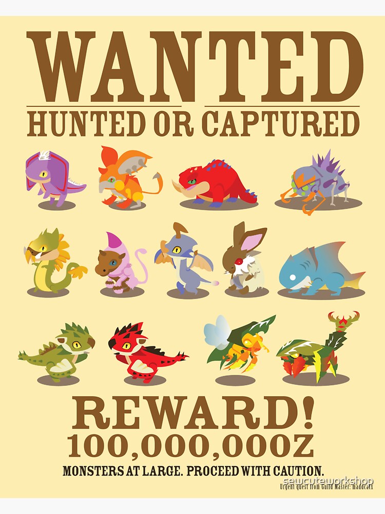 "Wanted Monster Hunter Poster" Sticker for Sale by sewcuteworkshop ...