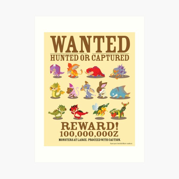 "Wanted Monster Hunter Poster" Art Print for Sale by sewcuteworkshop ...
