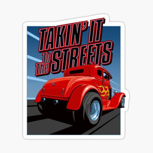 "Takin' it to the streets - red" Sticker for Sale by candc-retro ...
