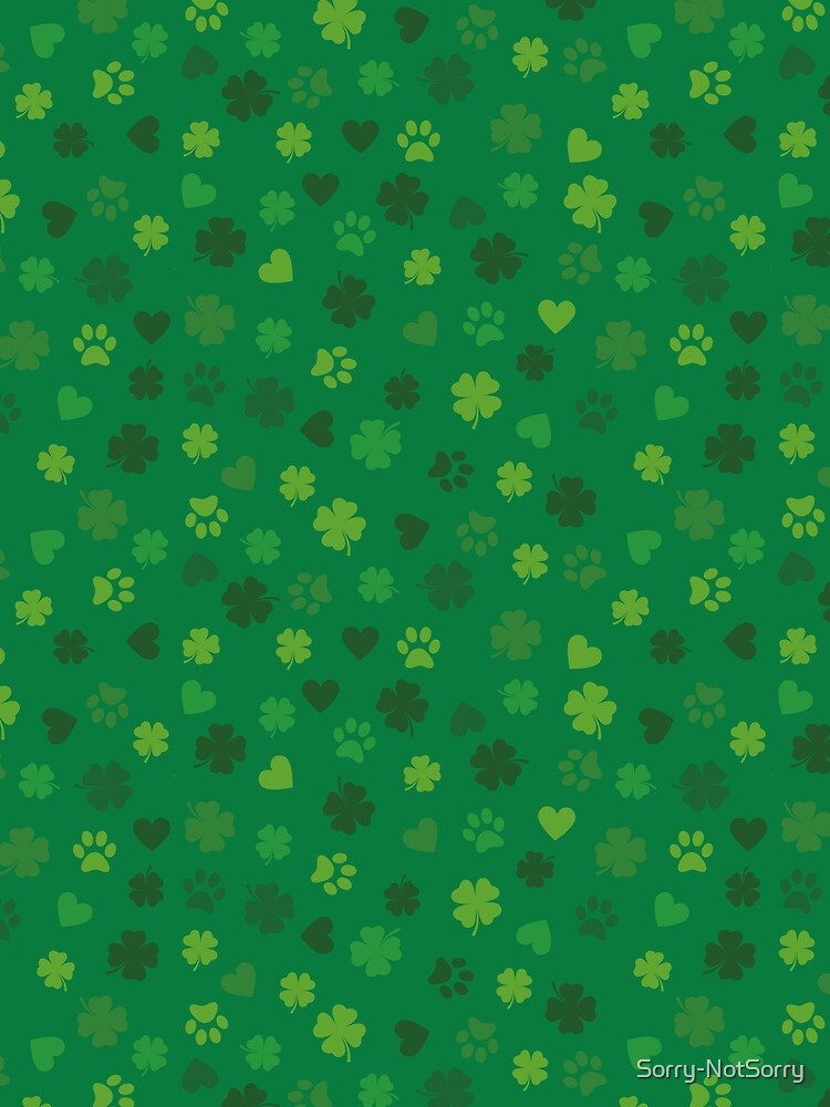 "St Patricks Day Pattern of Hearts, Four Leaf Clovers and Paw Prints on ...