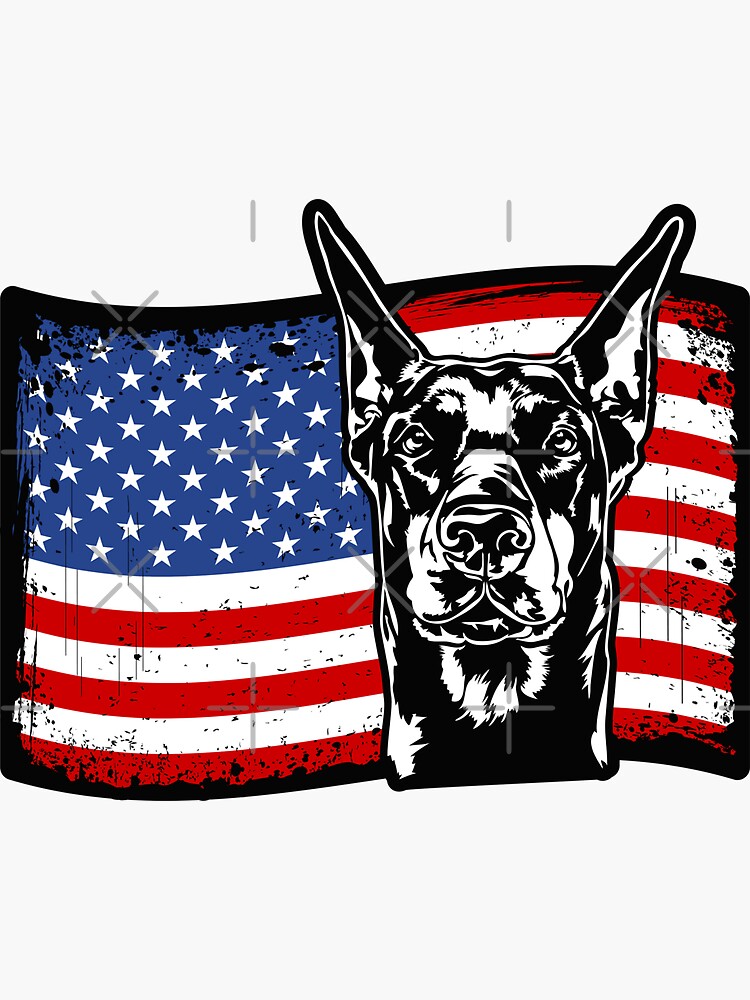 "Doberman Pinscher Dog Flag Patriotic Dog Canine Portrait" Sticker for ...