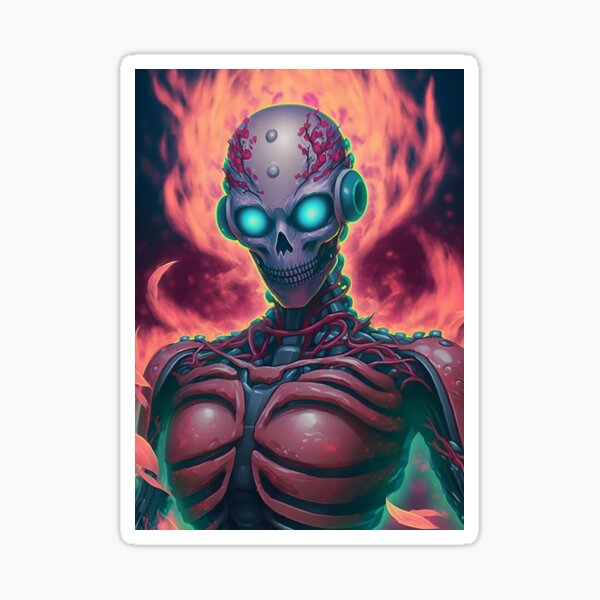 "Psycho-Mech Skeleton" Sticker for Sale by Teebuya | Redbubble
