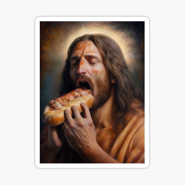 "Jesus loves hot dogs " Sticker for Sale by MHprinting | Redbubble