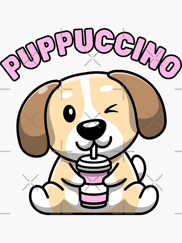 "Puppuccino Coffee Loving Dog " Sticker for Sale by GoldustDesigns ...