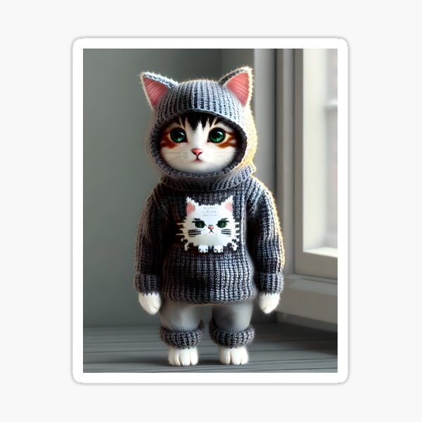"Cat in Knitted Sweater - Modern Digital Art" Sticker for Sale by Ai ...