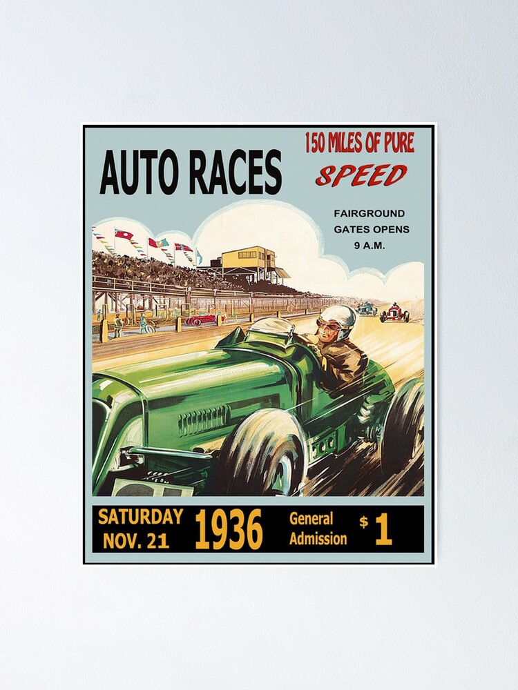 "AUTO RACING : Vintage 1936 Fairground Advertising Print" Poster for ...
