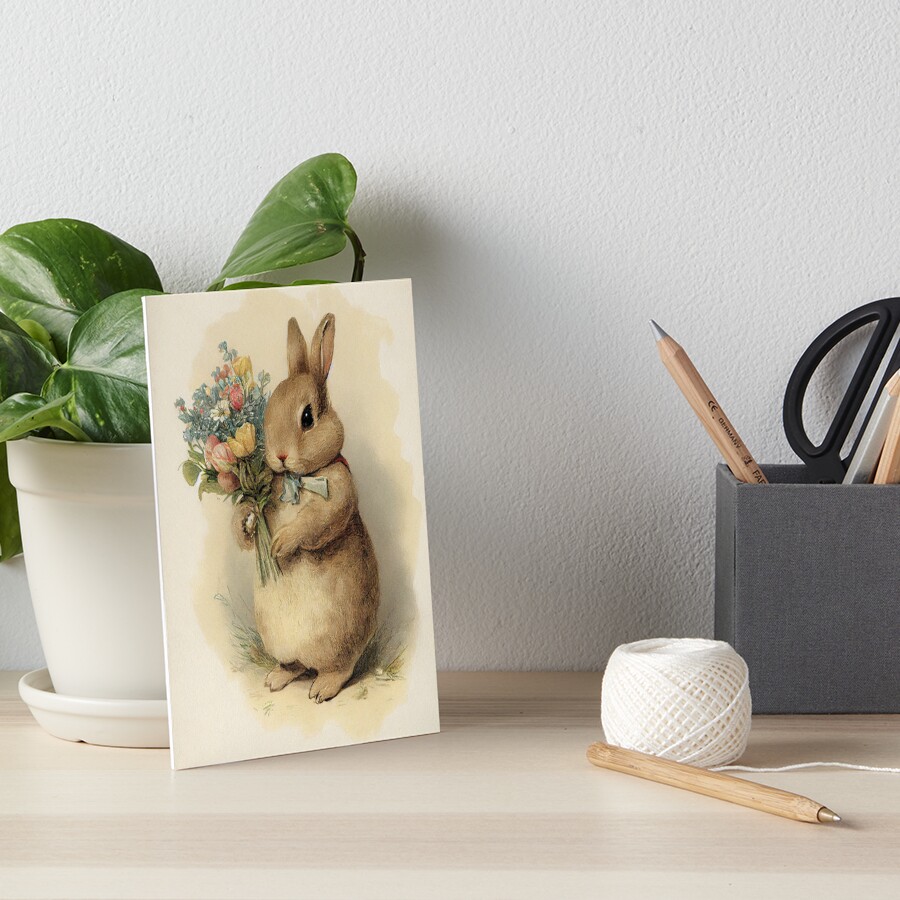 "Beautiful Easter Greeting Card Design - Easter Bunny with Bouquet of ...