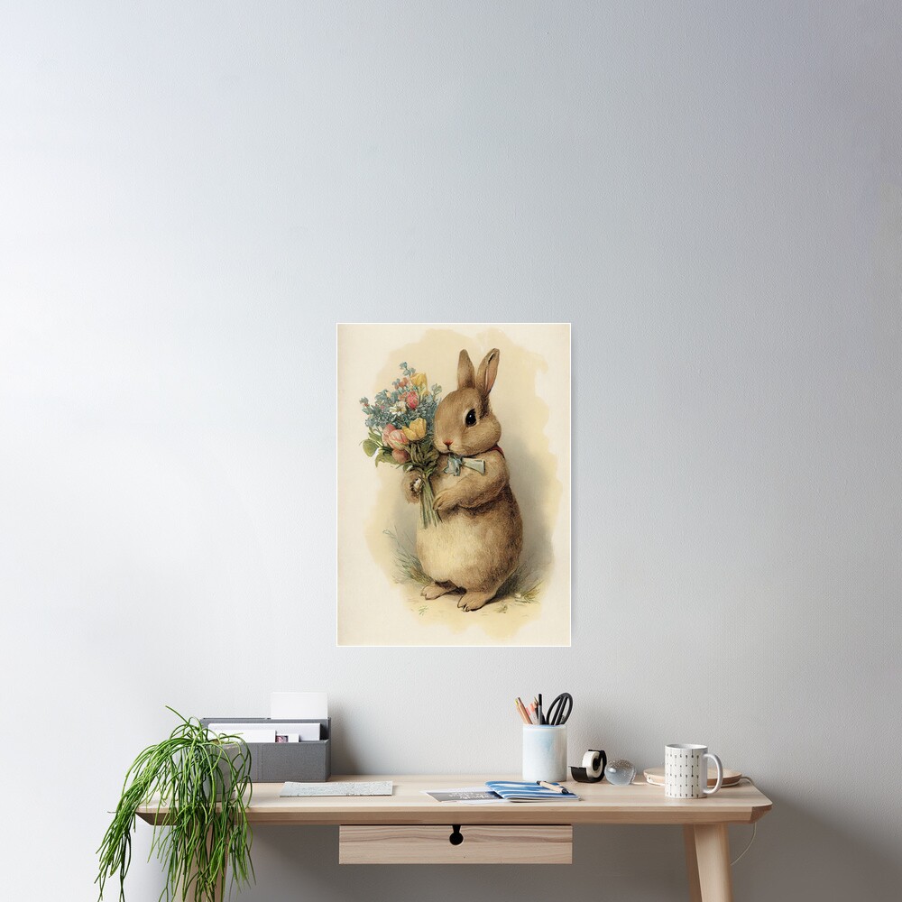 "Beautiful Easter Greeting Card Design - Easter Bunny with Bouquet of ...